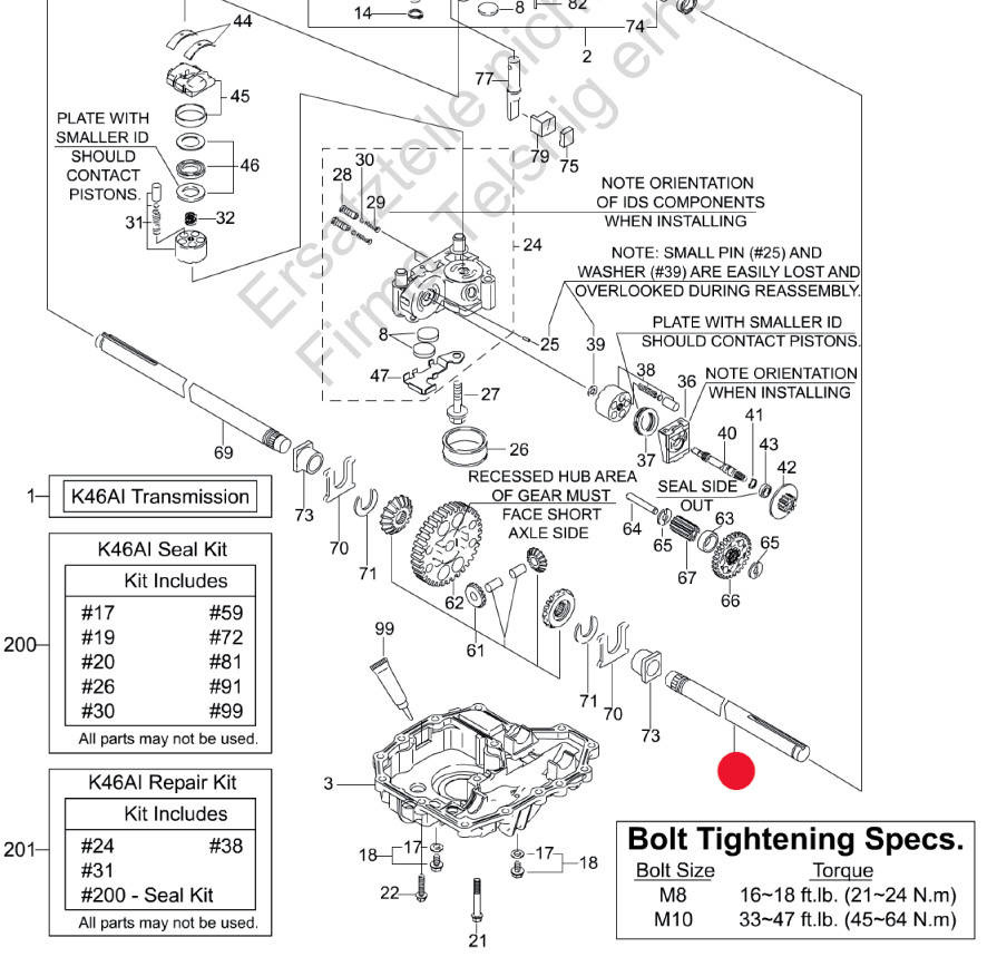 Oś krótsza przekładni hydrostatycznej Tuff Torq K46
